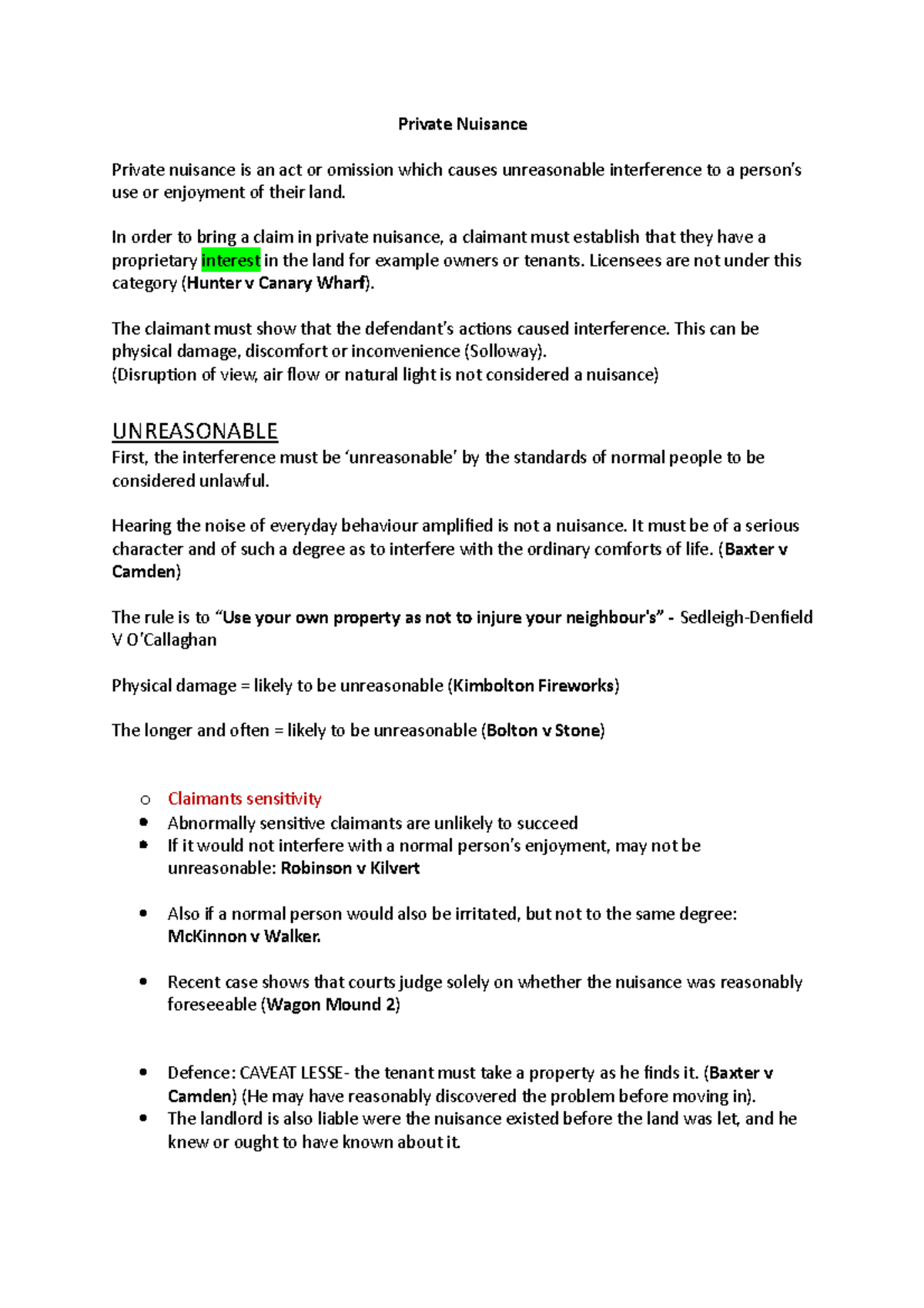 Private Nuisance notes - Private Nuisance Private nuisance is an act or ...