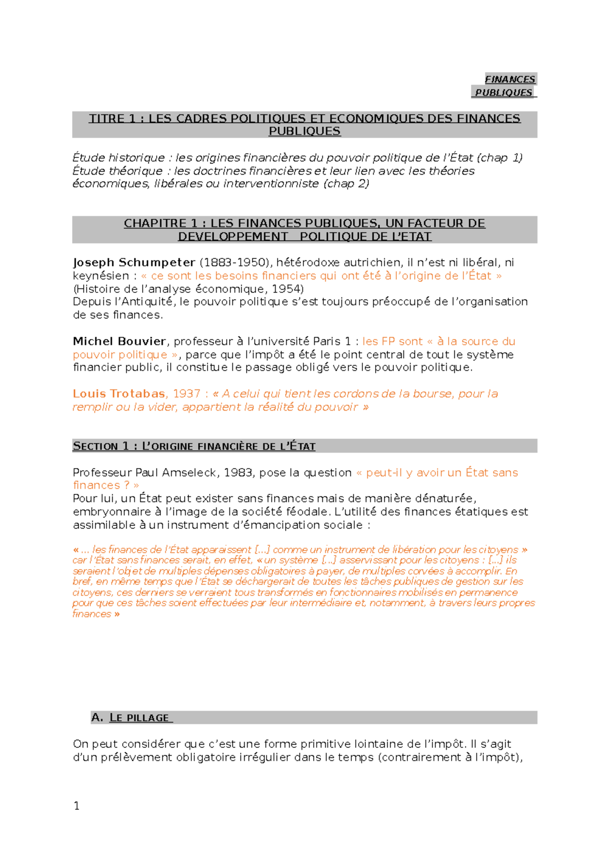 FP T1 chap 1 - Cours de finance publique dispensé dans l'université de ...