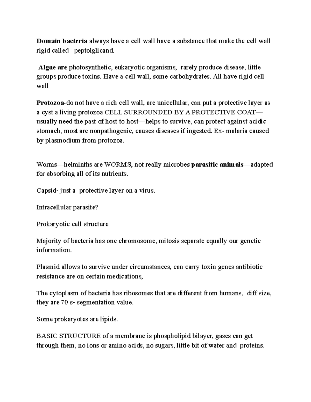 2020 Microbiology Lecture Notes Chapter 2 - Domain bacteria always have ...