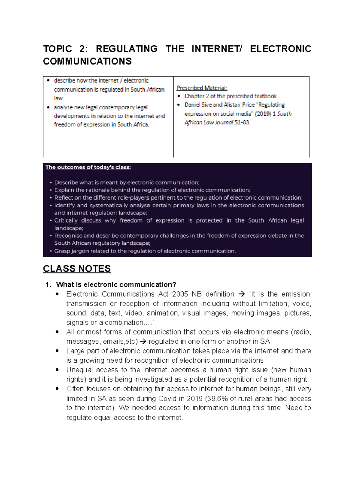 Topic 2 Notes - TOPIC 2: REGULATING THE INTERNET/ ELECTRONIC ...