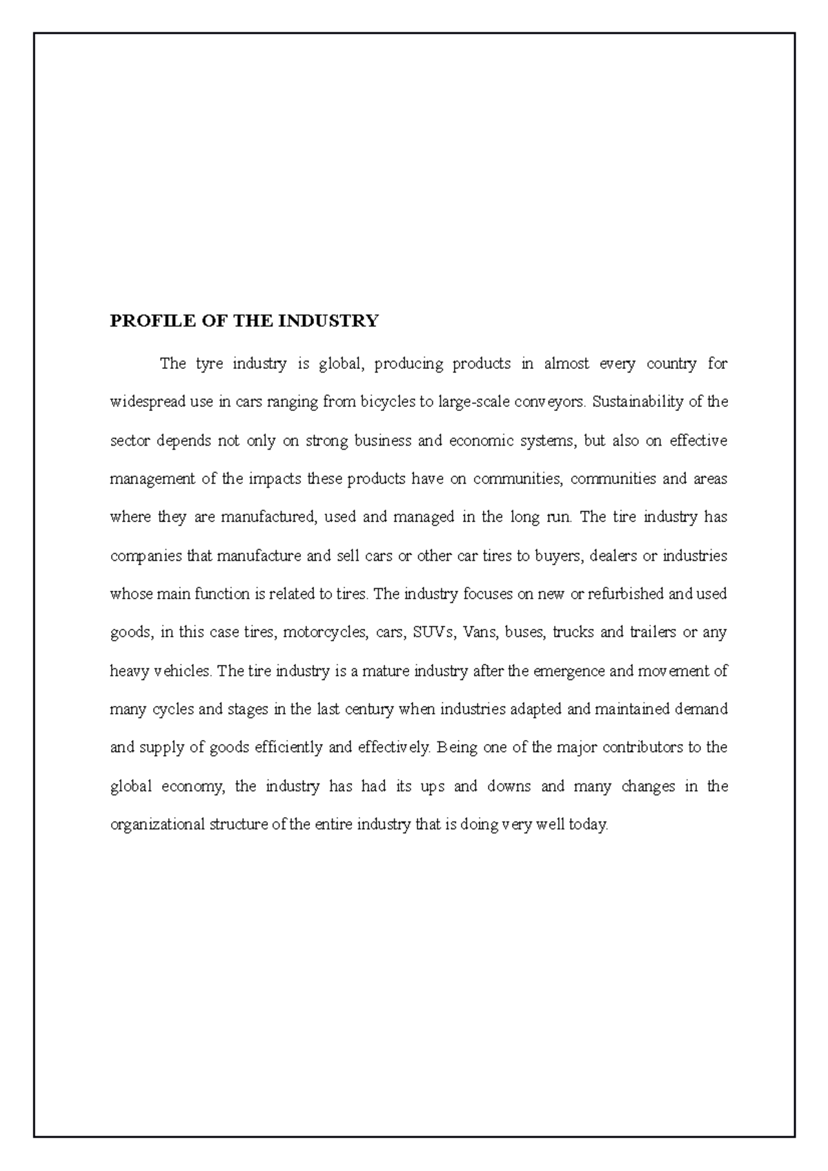 Branding structures Apollo - PROFILE OF THE INDUSTRY The tyre industry ...