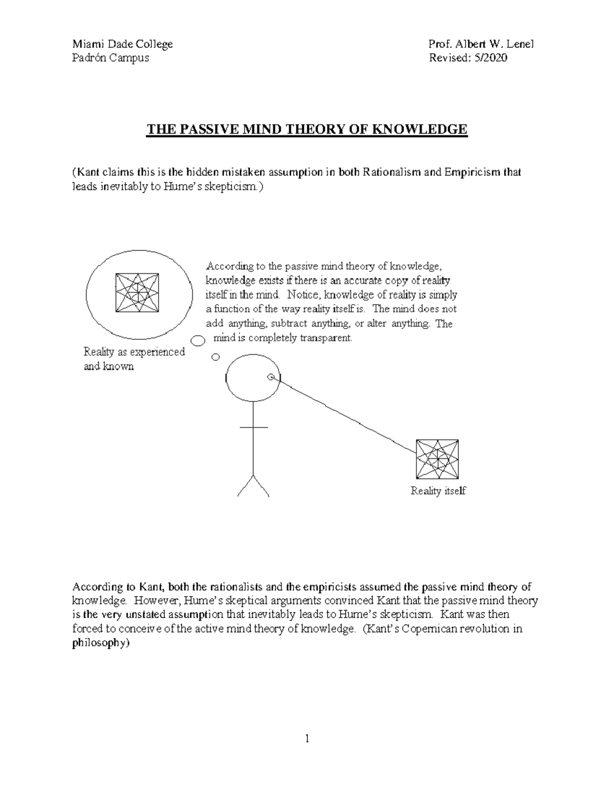 Kant Handouts - Professor name: Albert Lenel - Padrόn Campus Revised: 5 ...