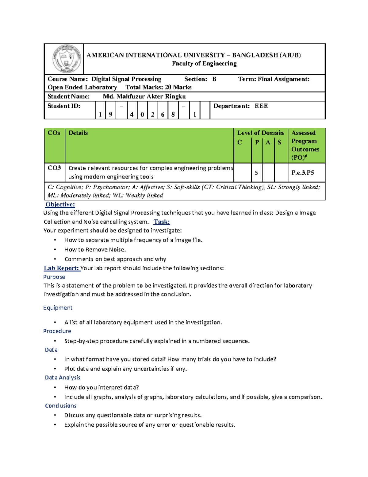 19-40268-1(Lab Report OEL) - AMERICAN INTERNATIONAL UNIVERSITY ...