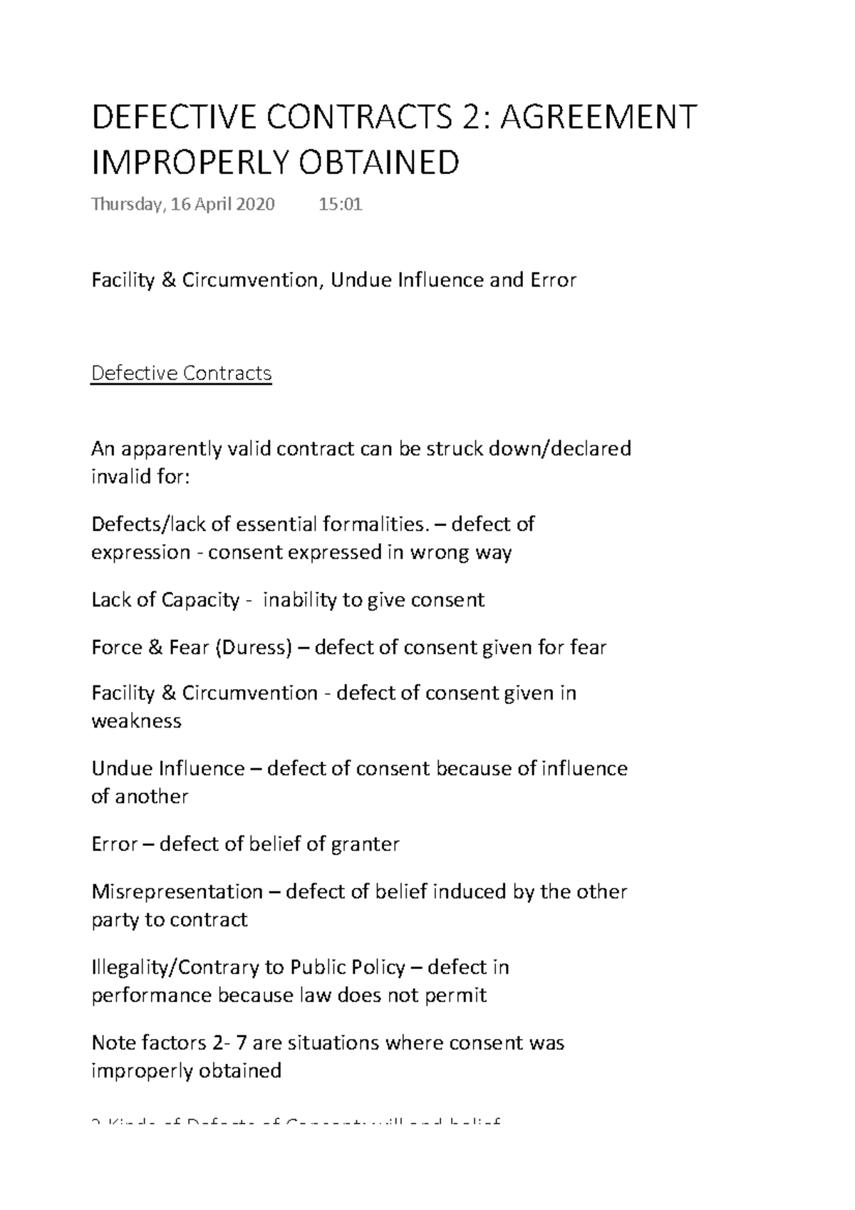 Defective Contracts 2 Agreement Improperly Obtained - Facility ...