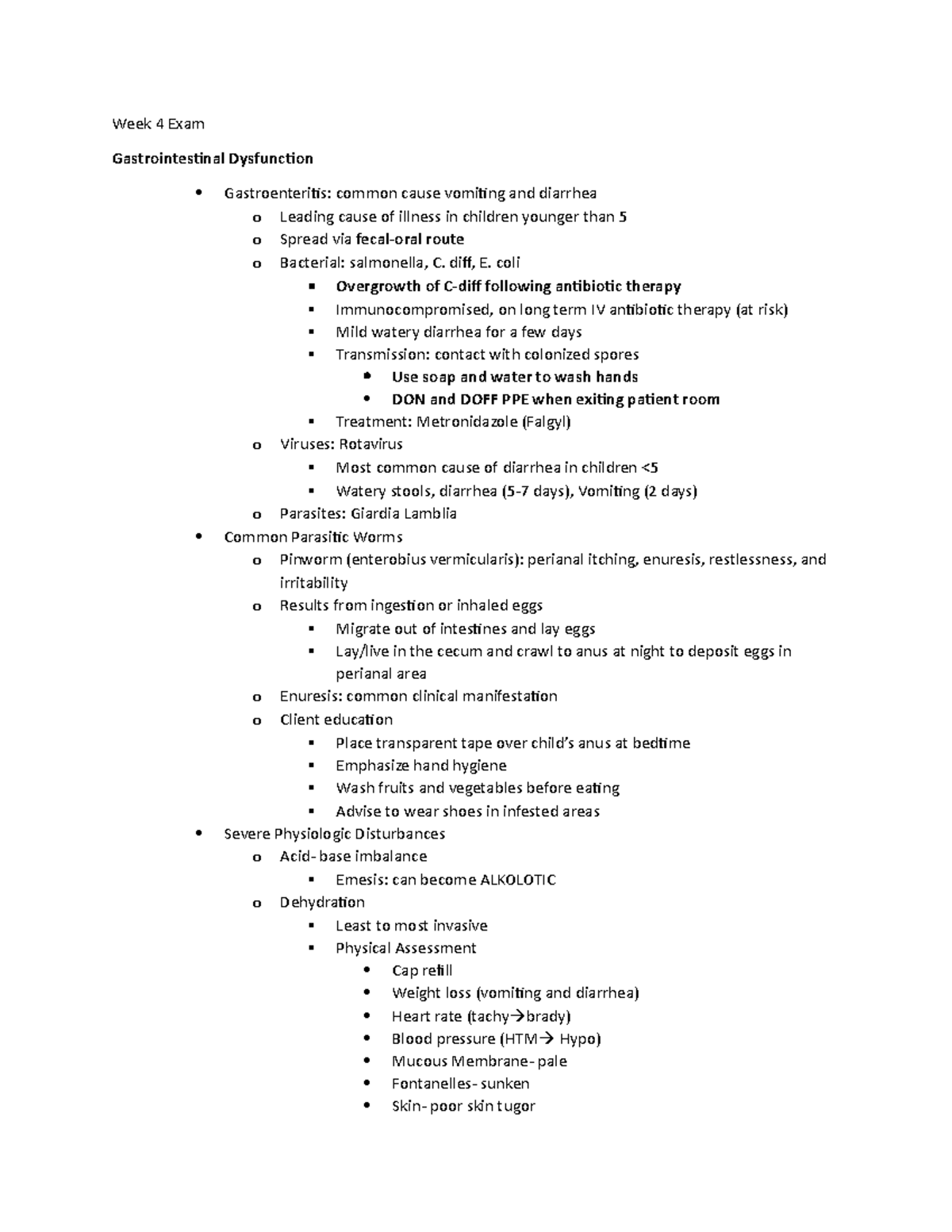 Week 4 Exam - STUDY GUIDE!! very helpful - Week 4 Exam Gastrointestinal ...