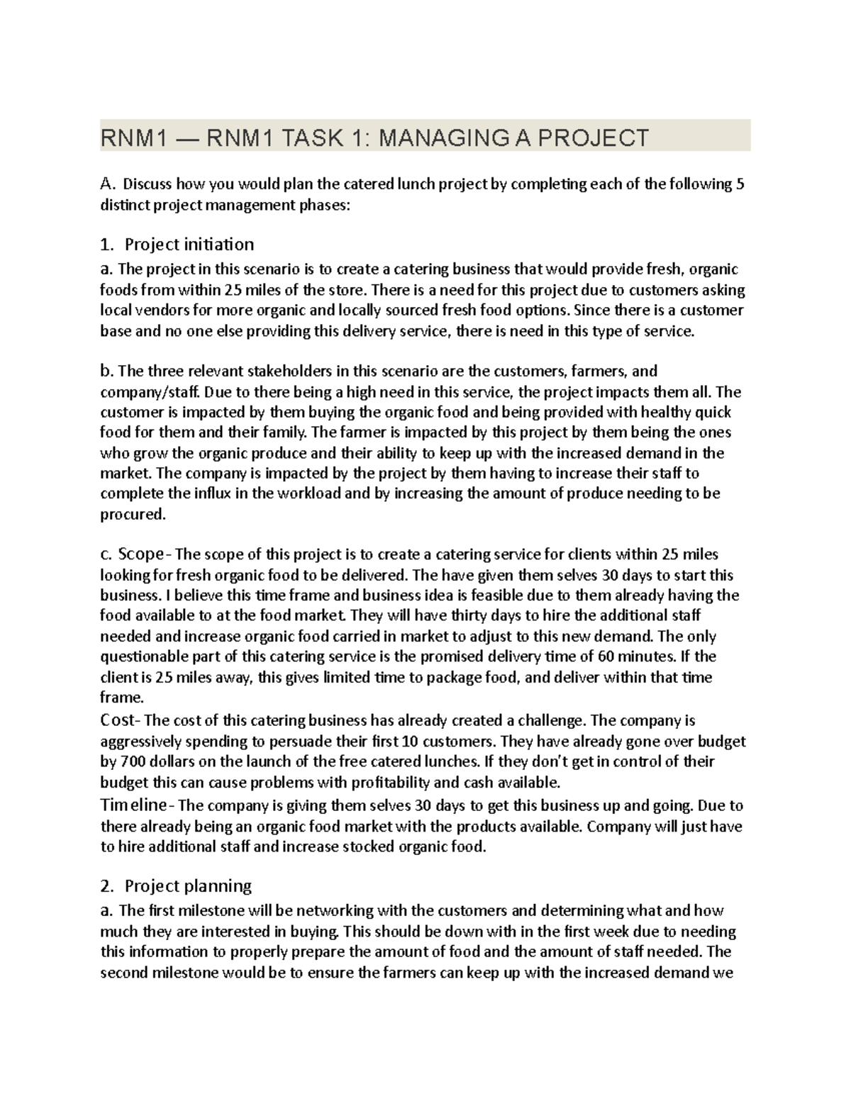 RNM1 TASK 1 Managing A Project - RNM1 — RNM1 TASK 1: MANAGING A PROJECT ...