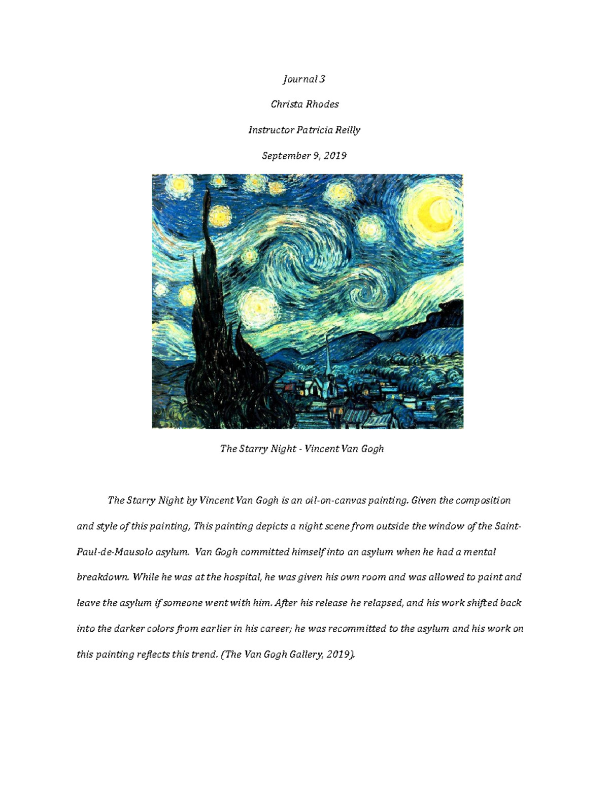 Art 101 journal 3 - Describing a piece of art work - Journal 3 Christa ...