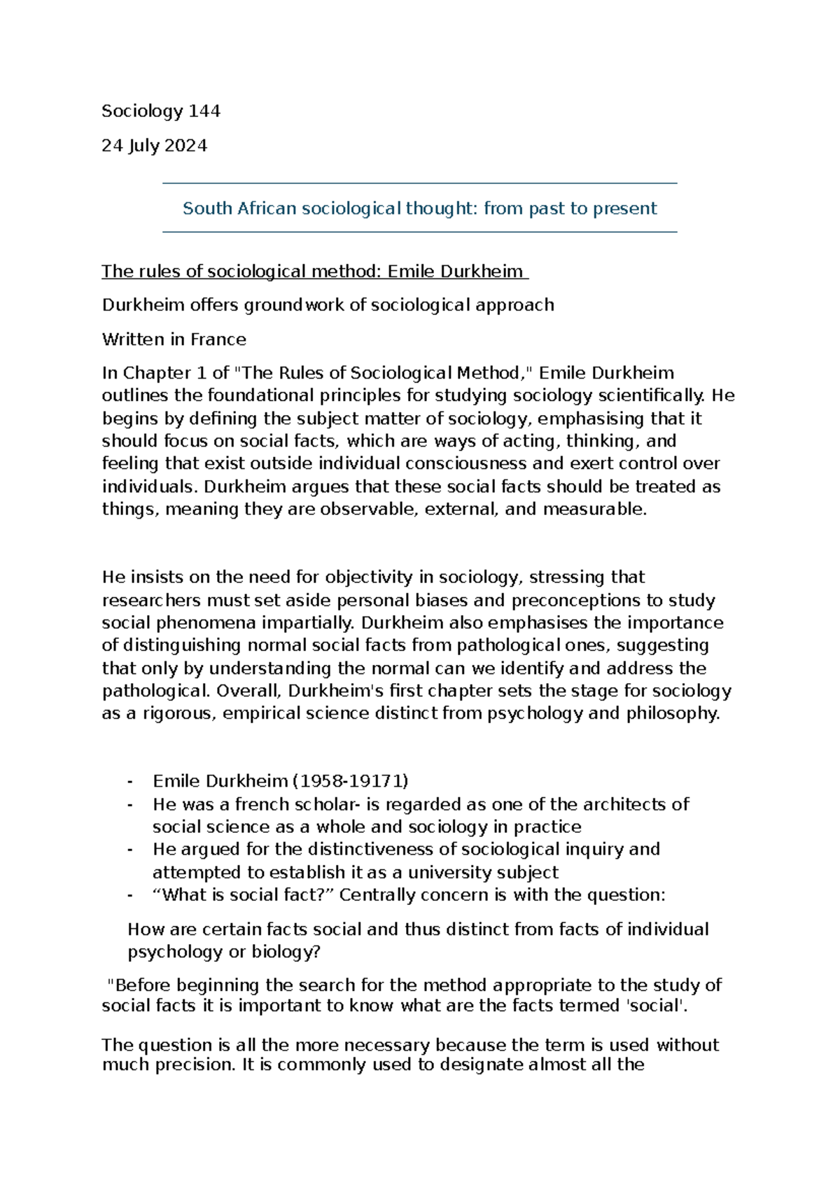 Sociology semester 2 - N/A - Sociology 144 24 July 2024 South African ...