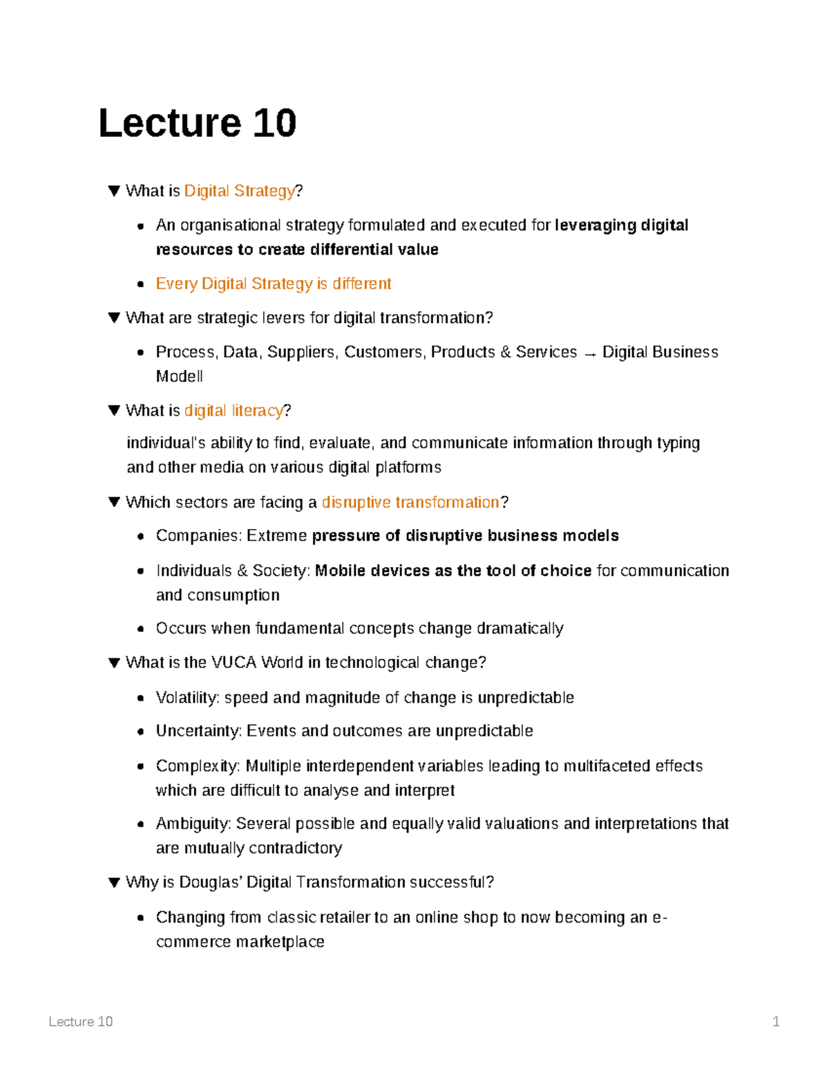 MAN 301 Lecture 10 Recap Questions - Lecture 10 1 Lecture 10 What is ...