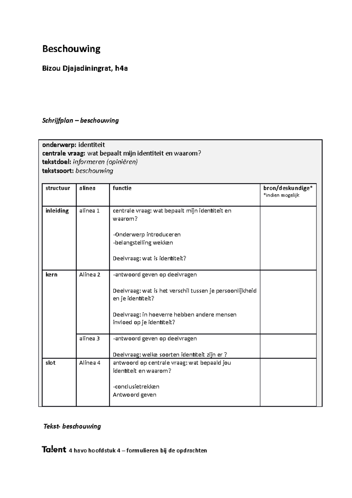Beschouwing bizou - Beschouwing Bizou Djajadiningrat, h4a Schrijfplan ...