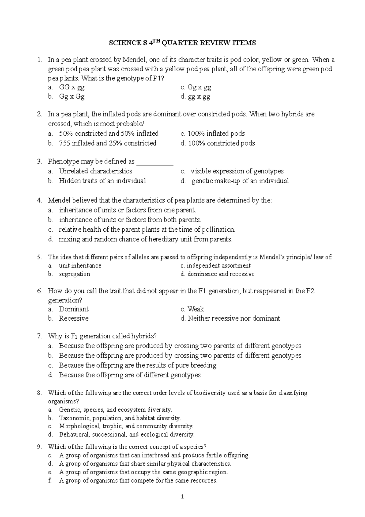 Reviewer Science 8 4TH - haha - SCIENCE 8 4TH QUARTER REVIEW ITEMS 1 ...