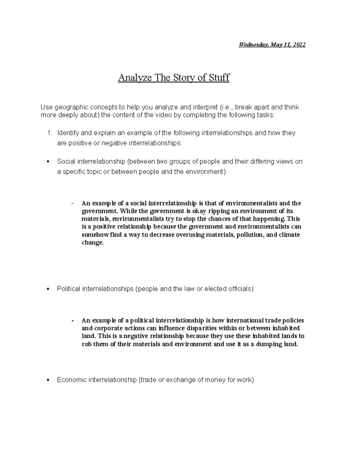 Analyze The Story of Stuff - Wednesday, May 11, 2022 Analyze The Story ...