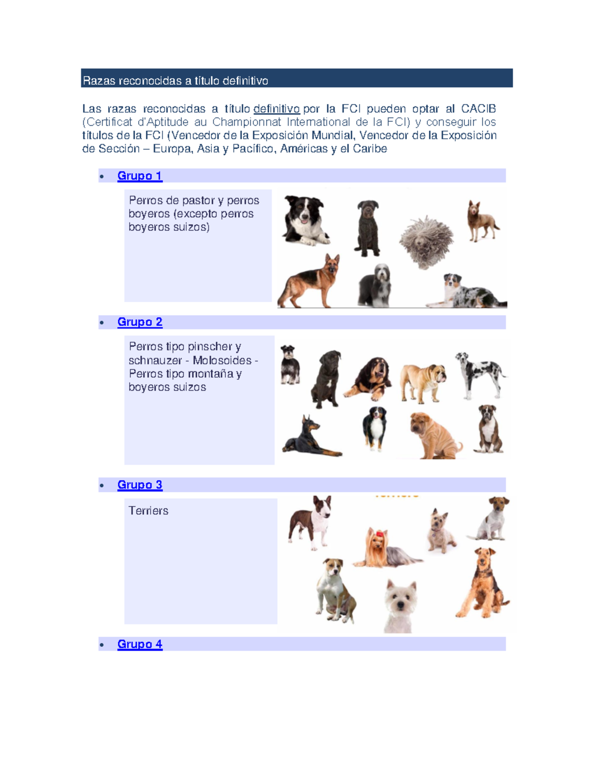 Grupos de perros - Razas reconocidas a título definitivo Las razas reconocidas a título ...