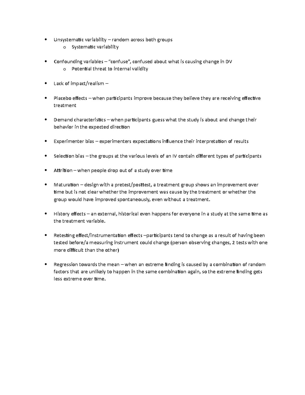 Problems for internal validity - Unsystematic variability random across ...