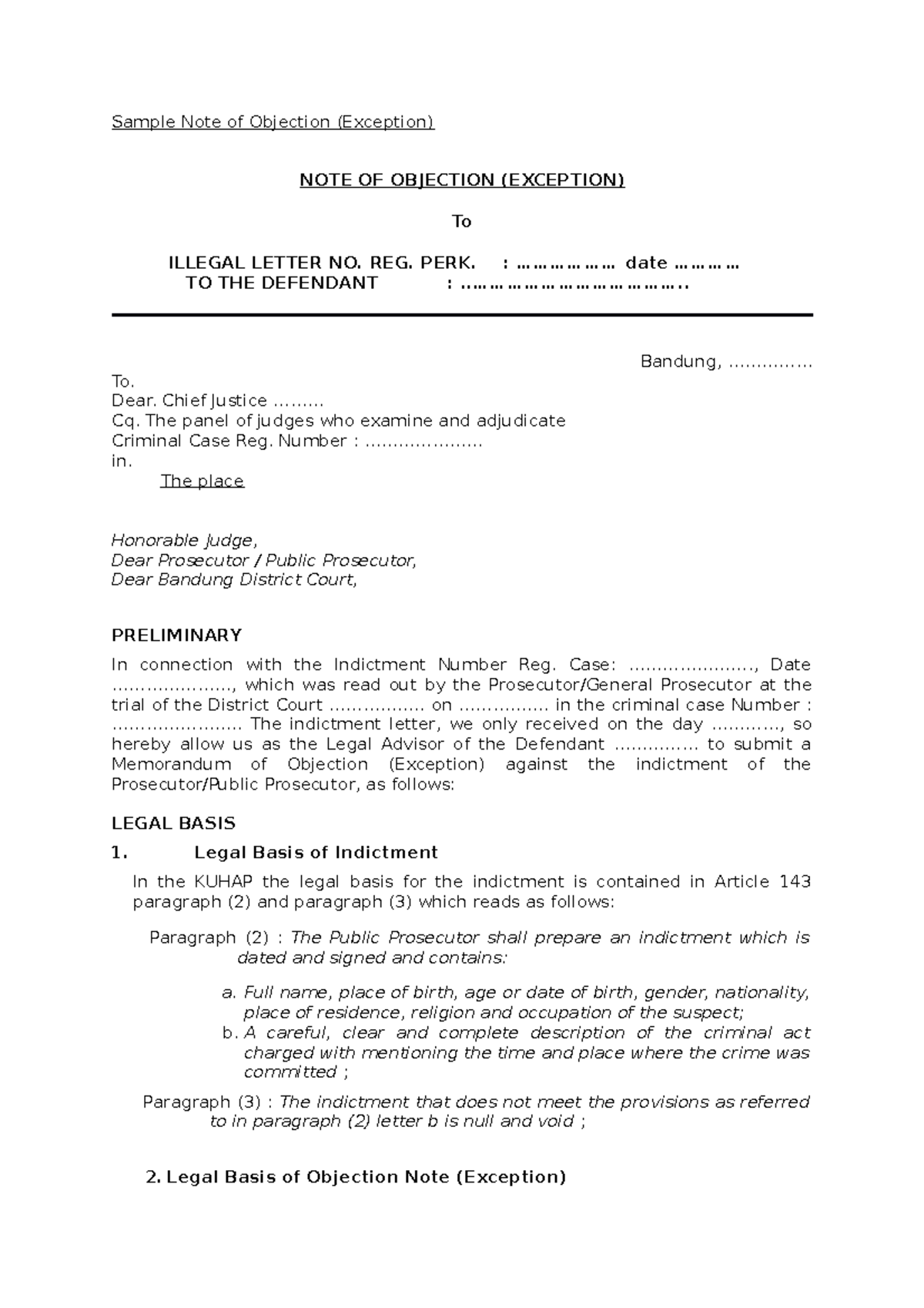 Litigasi Hukum - Kelas A - Pertemuan Kelima (LKM Nota Keberatan ...