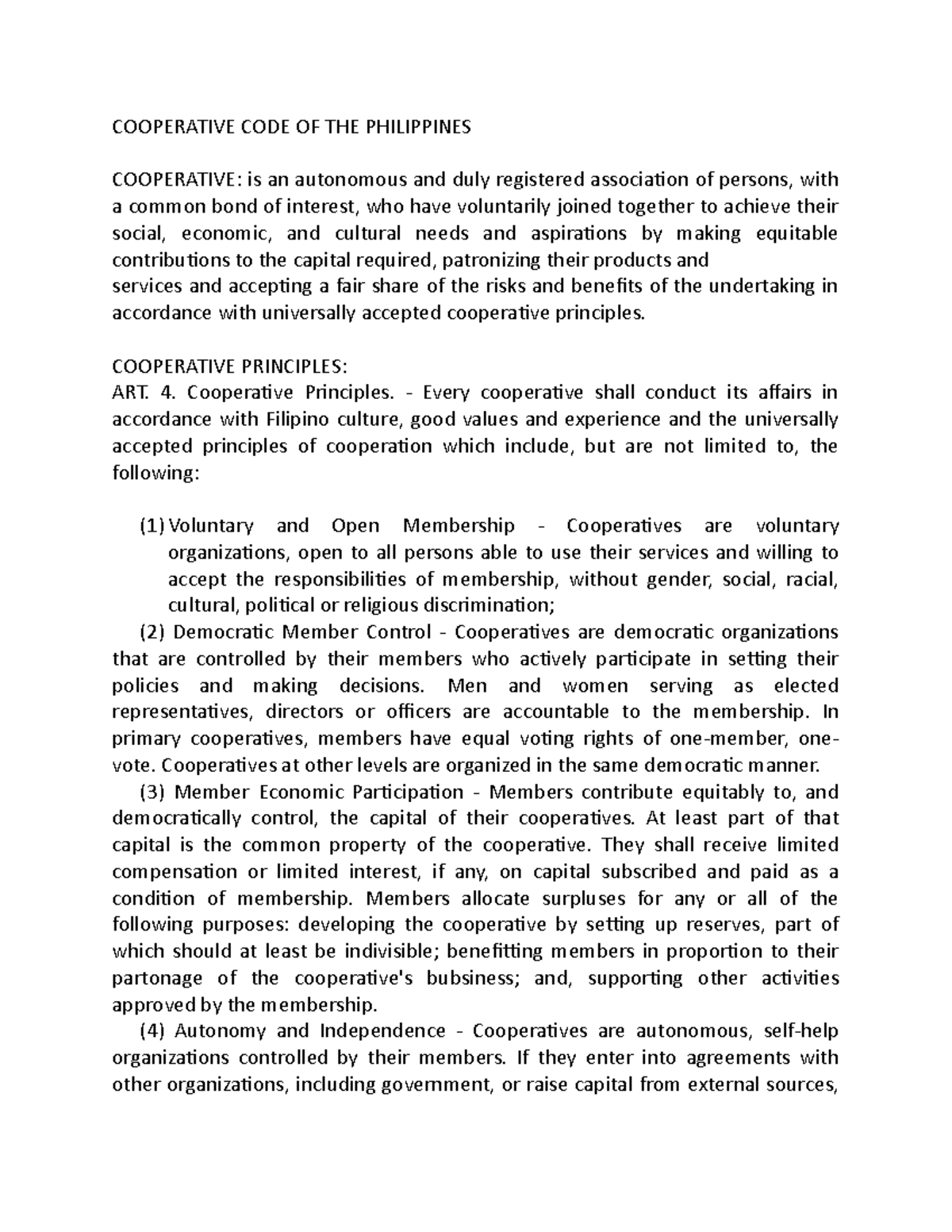 Cooperative CODE OF THE Philippines - COOPERATIVE CODE OF THE ...