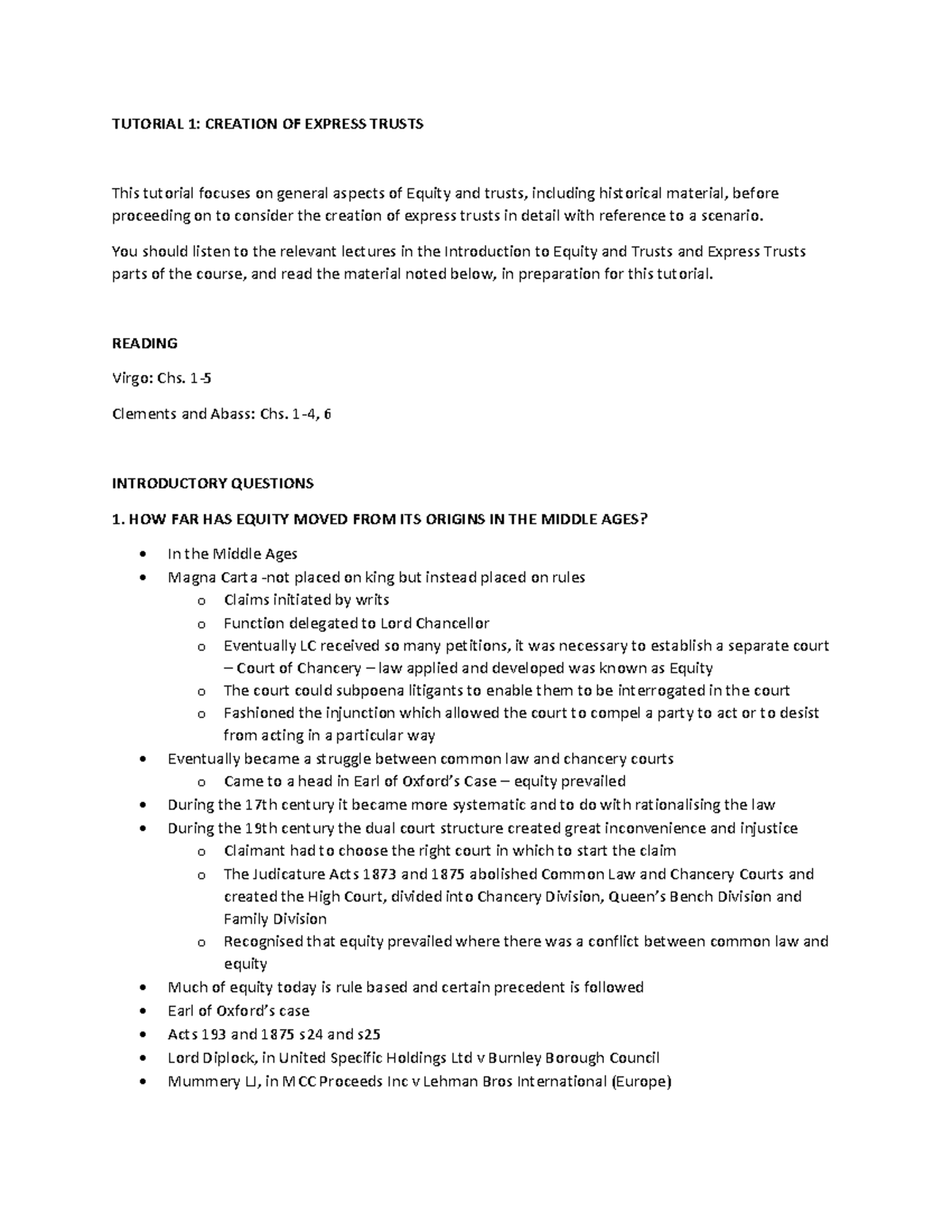 tutorial 1 work - TUTORIAL 1: CREATION OF EXPRESS TRUSTS This tutorial focuses on general ...