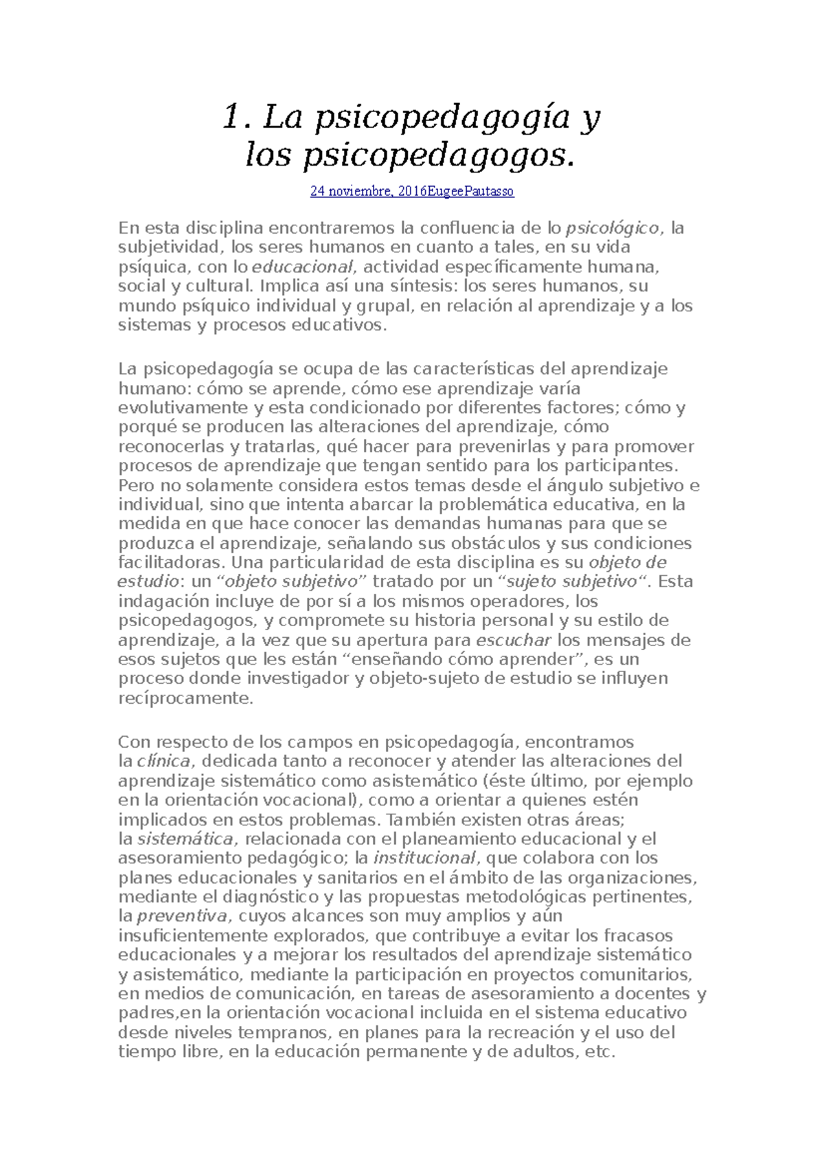 ESCUCHA CLINICA Marina Müller - 1. La psicopedagogía y los ...