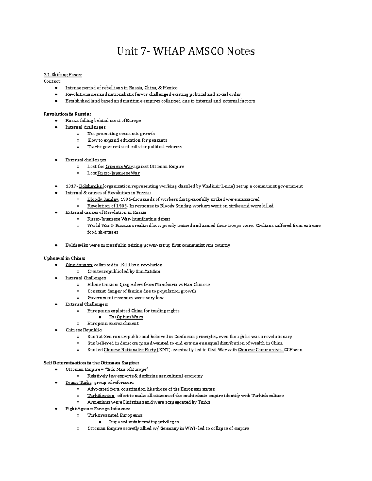 Unit 7 Amsco Notes - Unit 7- WHAP AMSCO Notes 7-Shifting Power Context ...