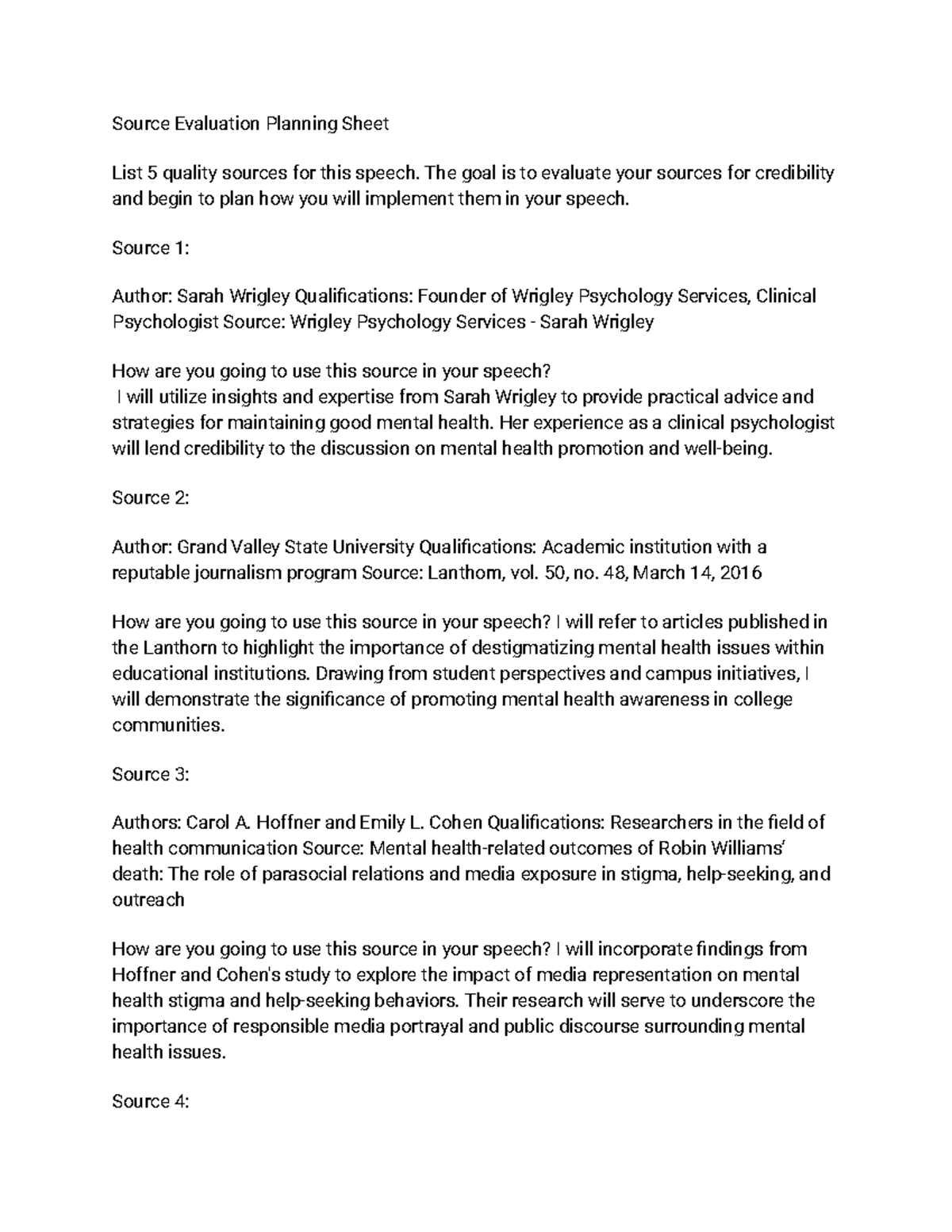 Source Evaluation Planning Sheeeiitt - The goal is to evaluate your ...