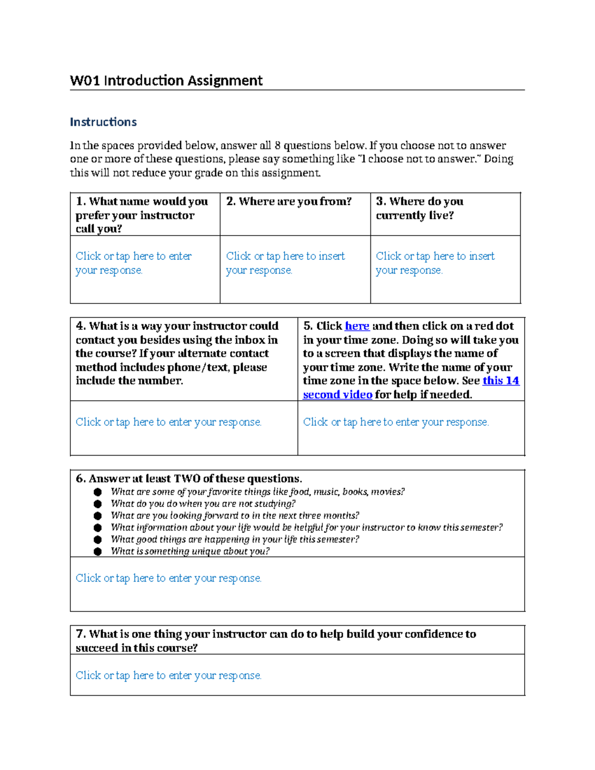 W01Introduction Assignment - W01 Introduction Assignment Instructions ...