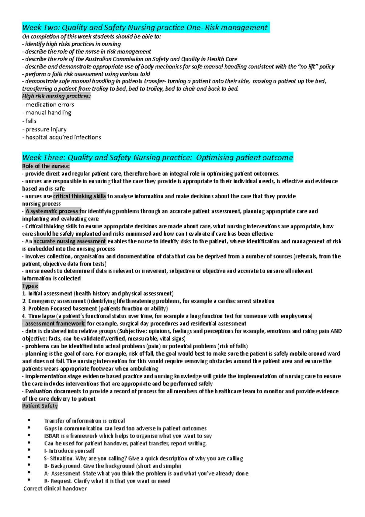 nursing Practice one - Week Two: Quality and Safety Nursing practice ...