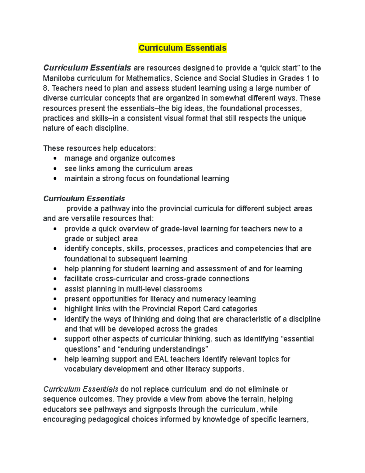 Curriculum Essentials PROF ED10 - Curriculum Essentials Curriculum ...