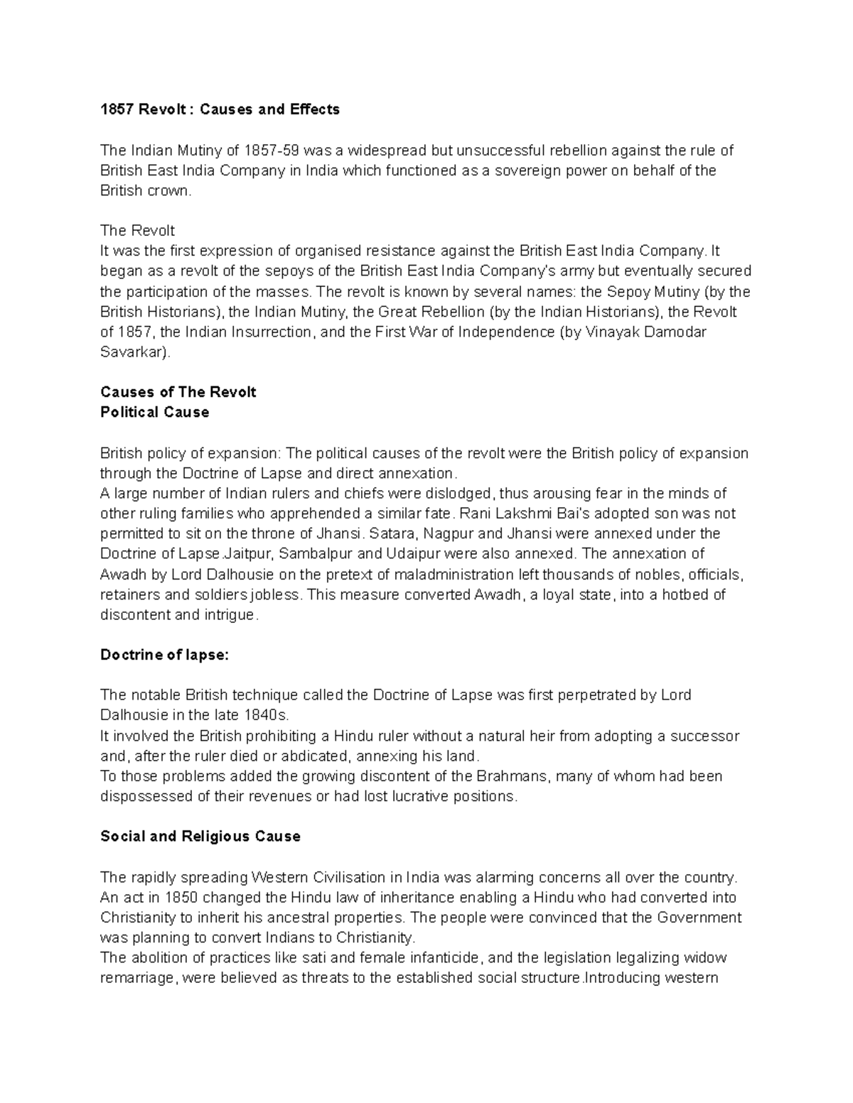1857 Revolt - Causes and Effects - 1857 Revolt : Causes and Effects The ...