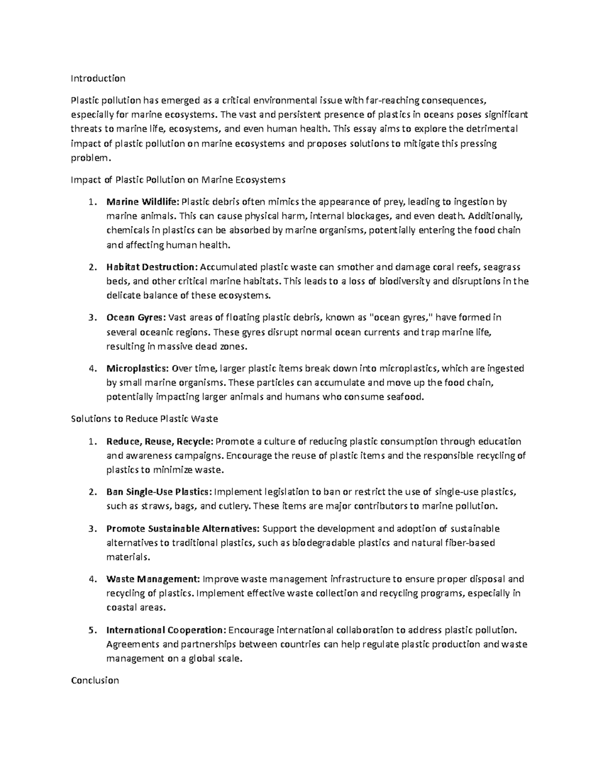Impact of Plastic Pollution on Marine Ecosystems and Solutions for ...