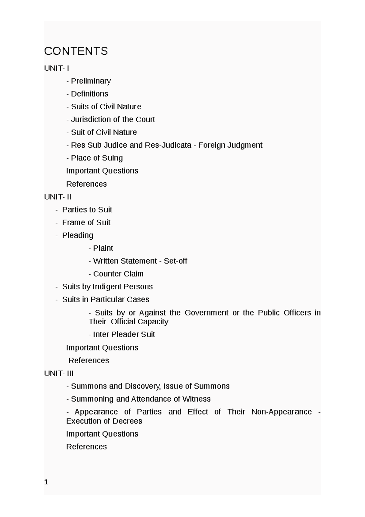 CPC Smart Notes word format - CONTENTS UNIT- I Preliminary Definitions ...