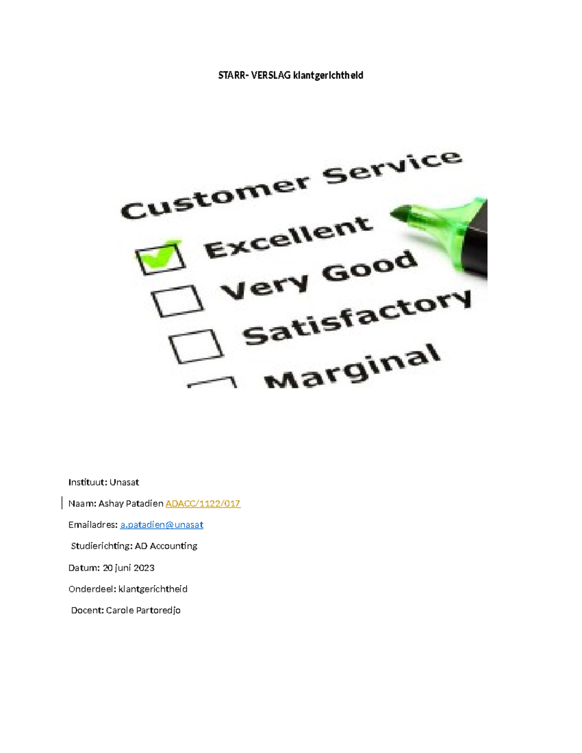 APatadien Klantgerichtheid CP 4sept23 - STARR- VERSLAG klantgerichtheid ...