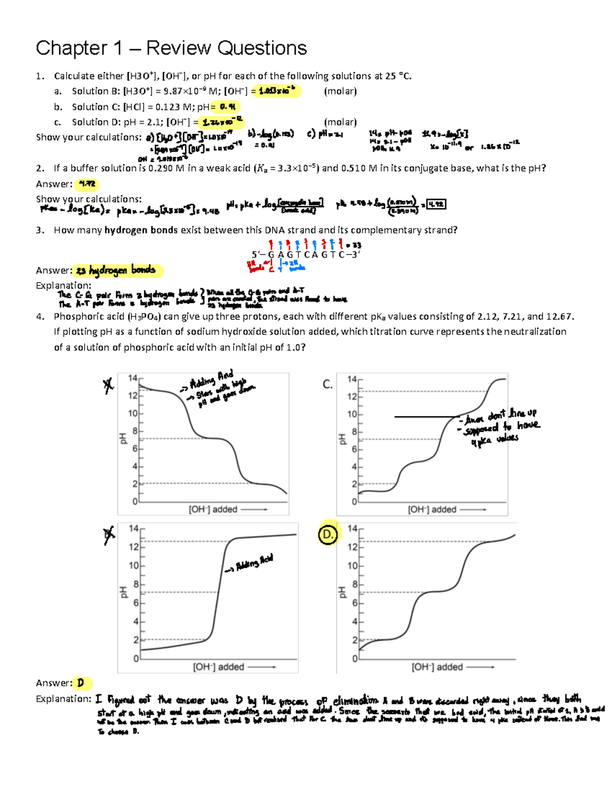 Chapter 1 review questions biochemistry - Chapter 1 Review Questions Calculate either [H3O ...