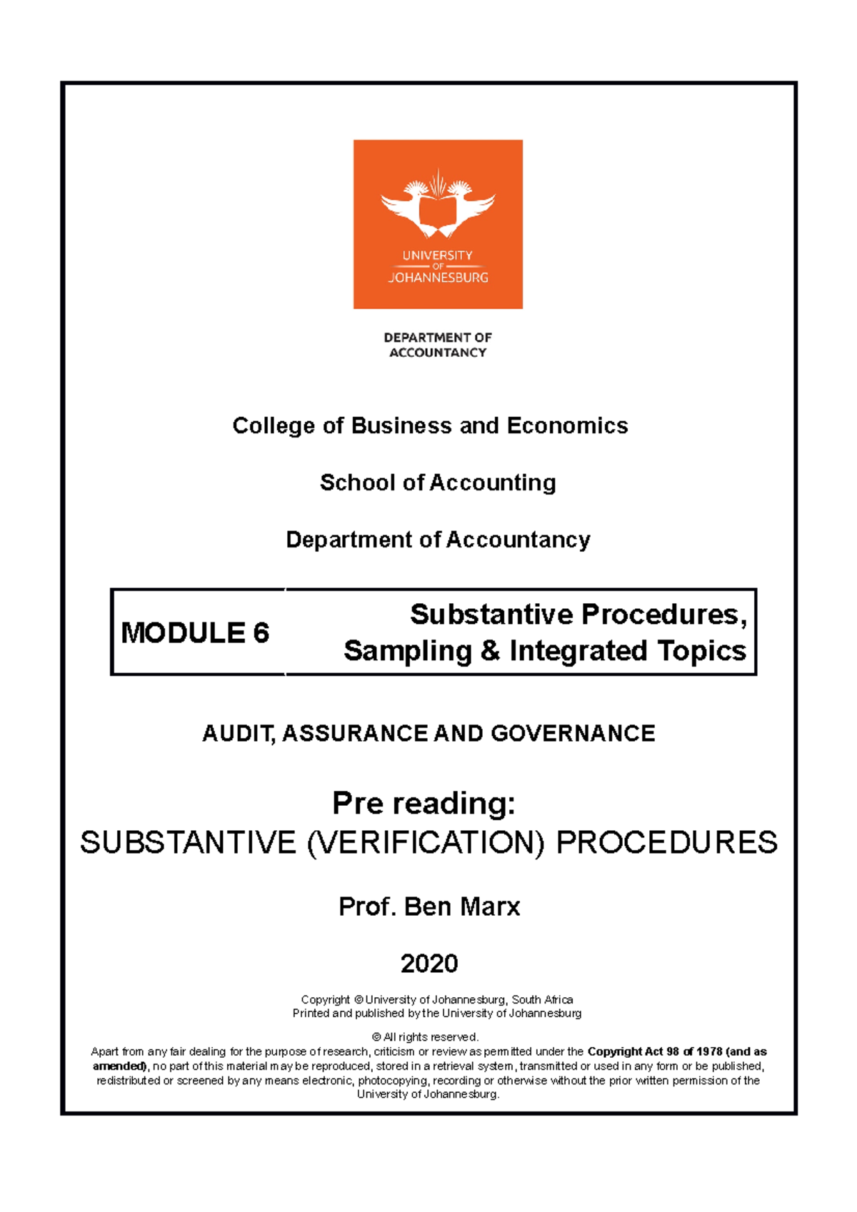 1.Module 6 - Substantive Proc - Pre reading for class - College of ...