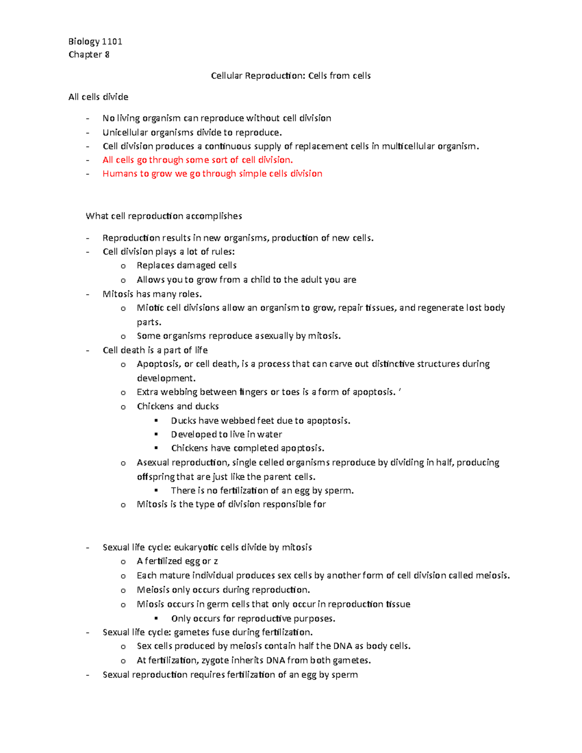 Biology Lecture Chapter 8 - Chapter 8 Cellular Reproduction: Cells from ...