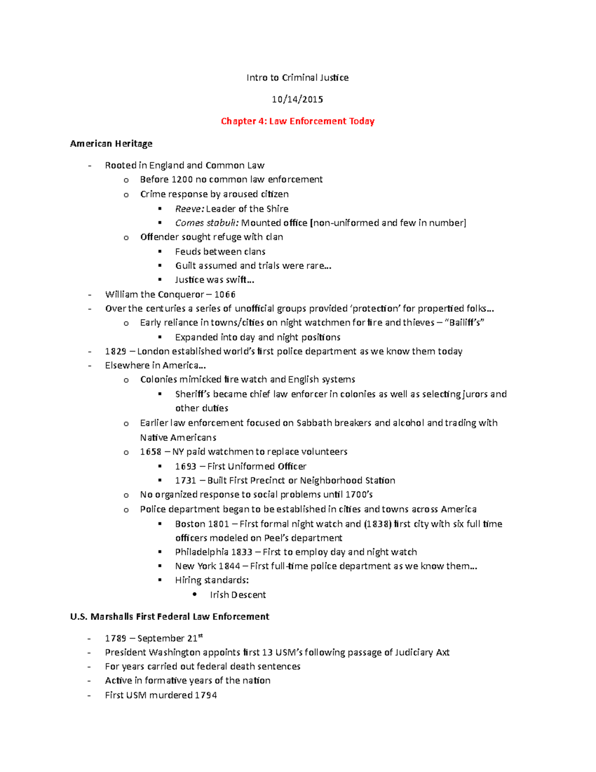 Chapter 4 Notes - Intro to Criminal Justice Chapter 4: Law Enforcement ...