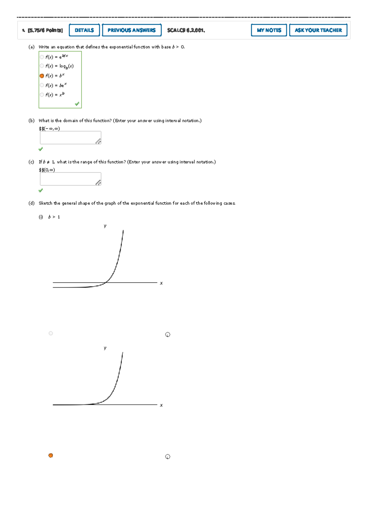 6.2 Exponential Functions and their Derivatives - Math 152, section 4, Spring 2023 Web Assign ...