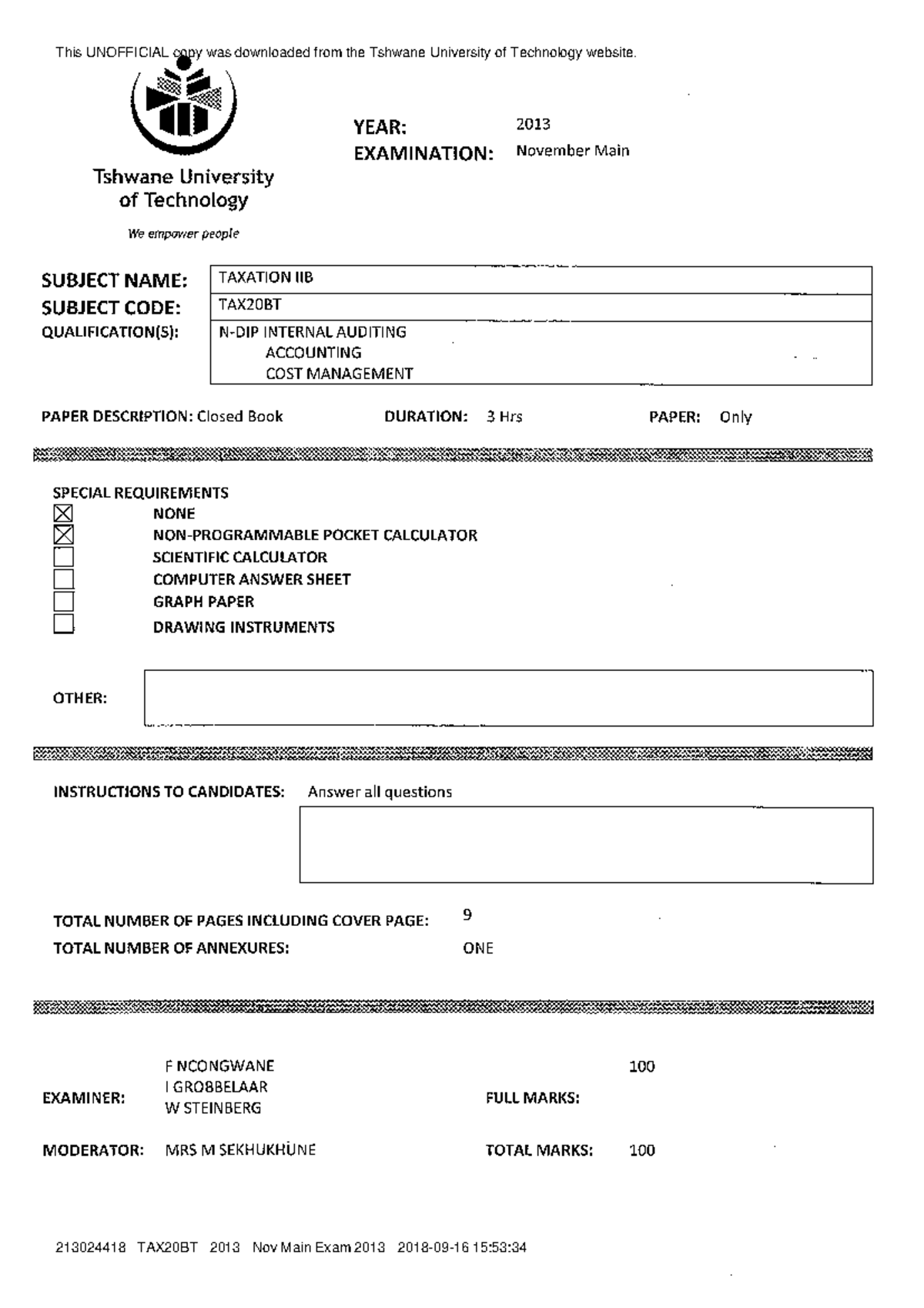 Exam 2013, questions - This UNOFFICIAL copy was downloaded from the ...