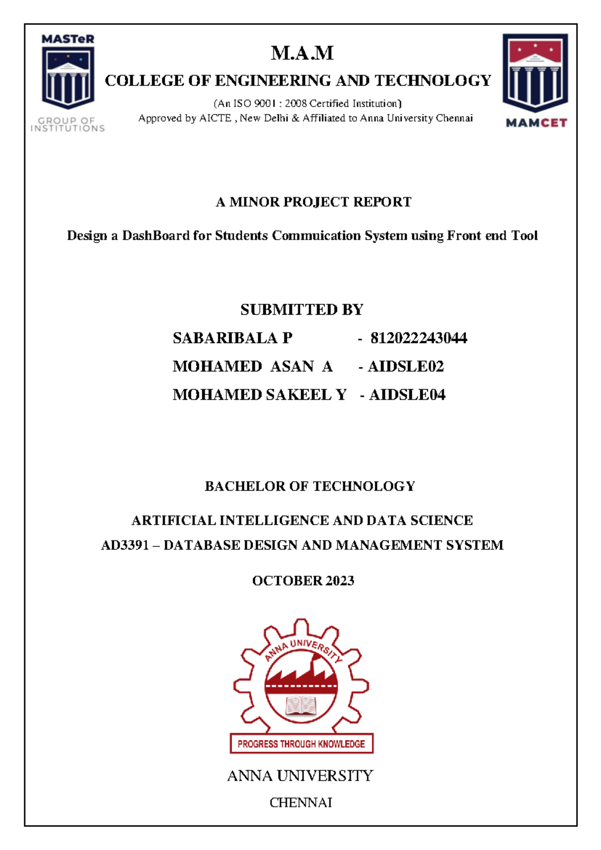 DBMS-Minor Project-1 - A MINOR PROJECT REPORT Design a DashBoard for ...