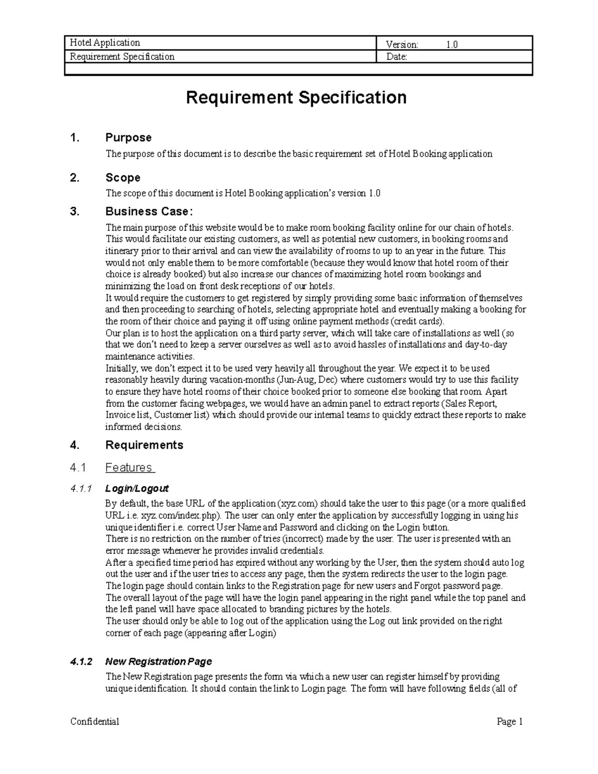 For Assign 1-Requirement Specification - Hotel Application Version: 1 ...
