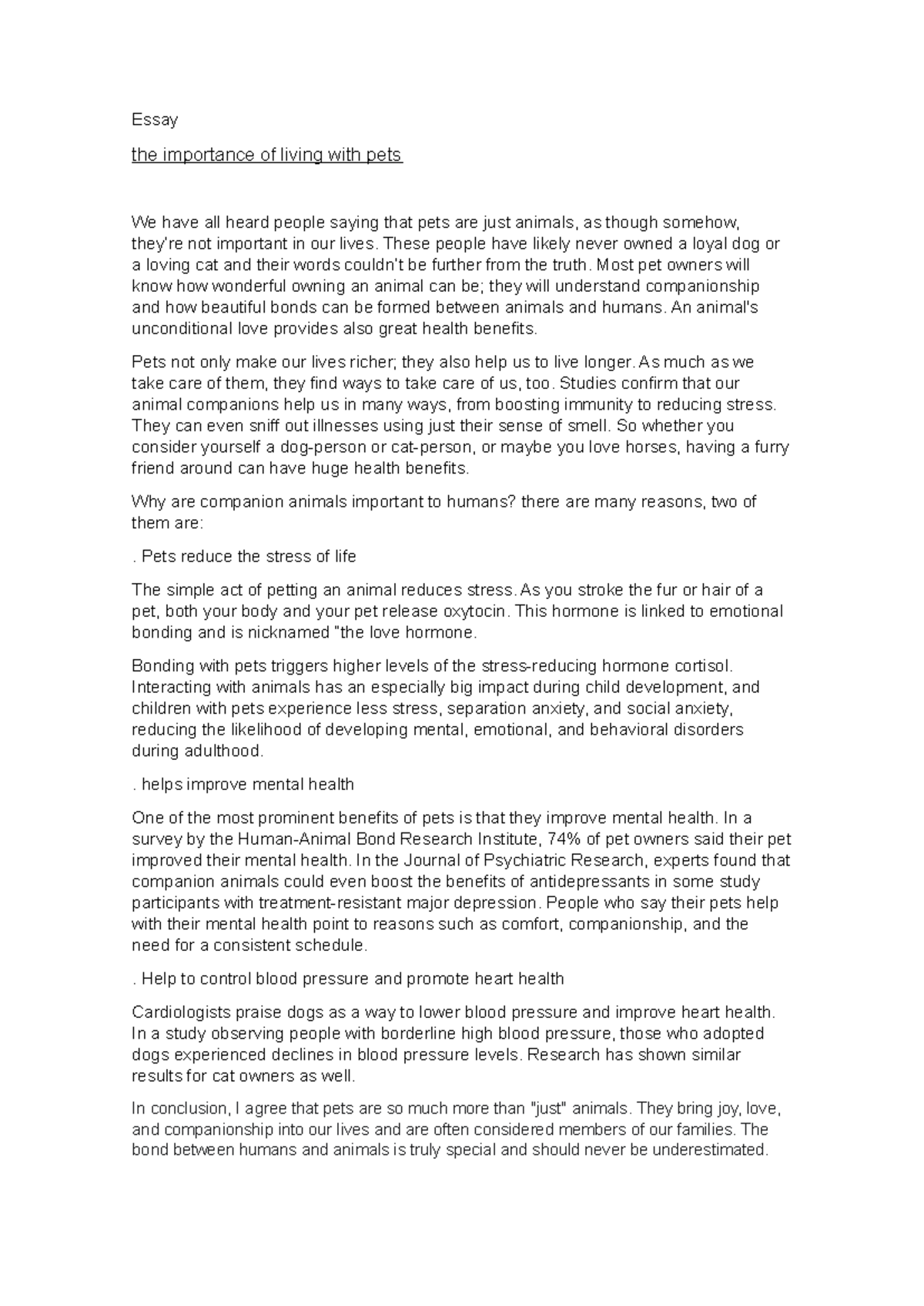 Essay ingles animals - Essay the importance of living with pets We have ...