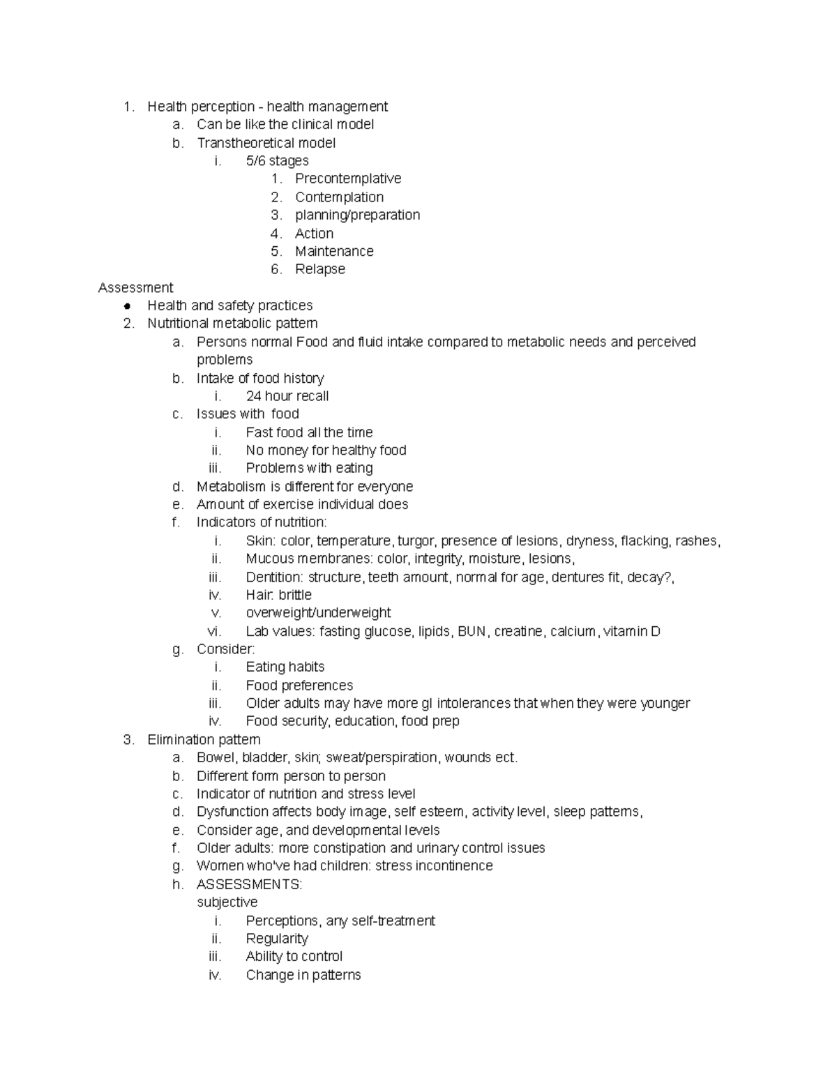 CH 6,7,8 notes - health promotion - Health perception - health ...
