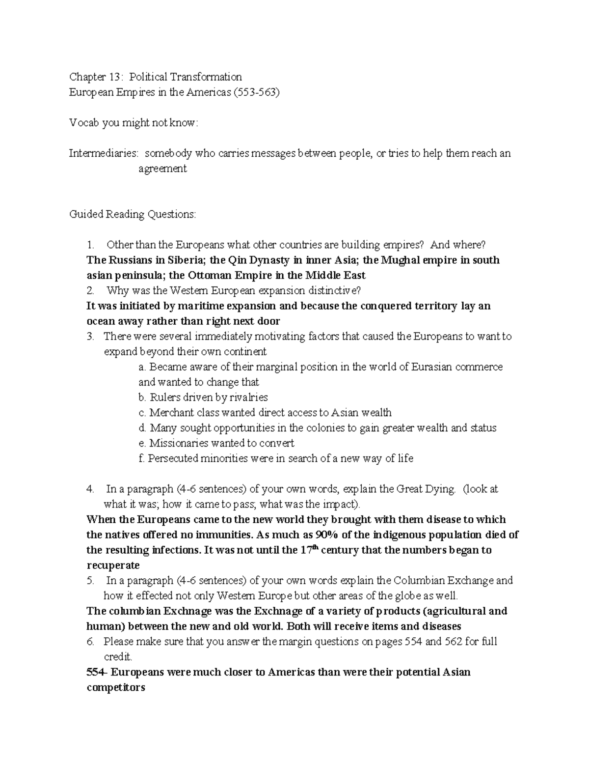 Chapter 13 section 1 guided Reading questions copy - Chapter 13: Political Transformation ...