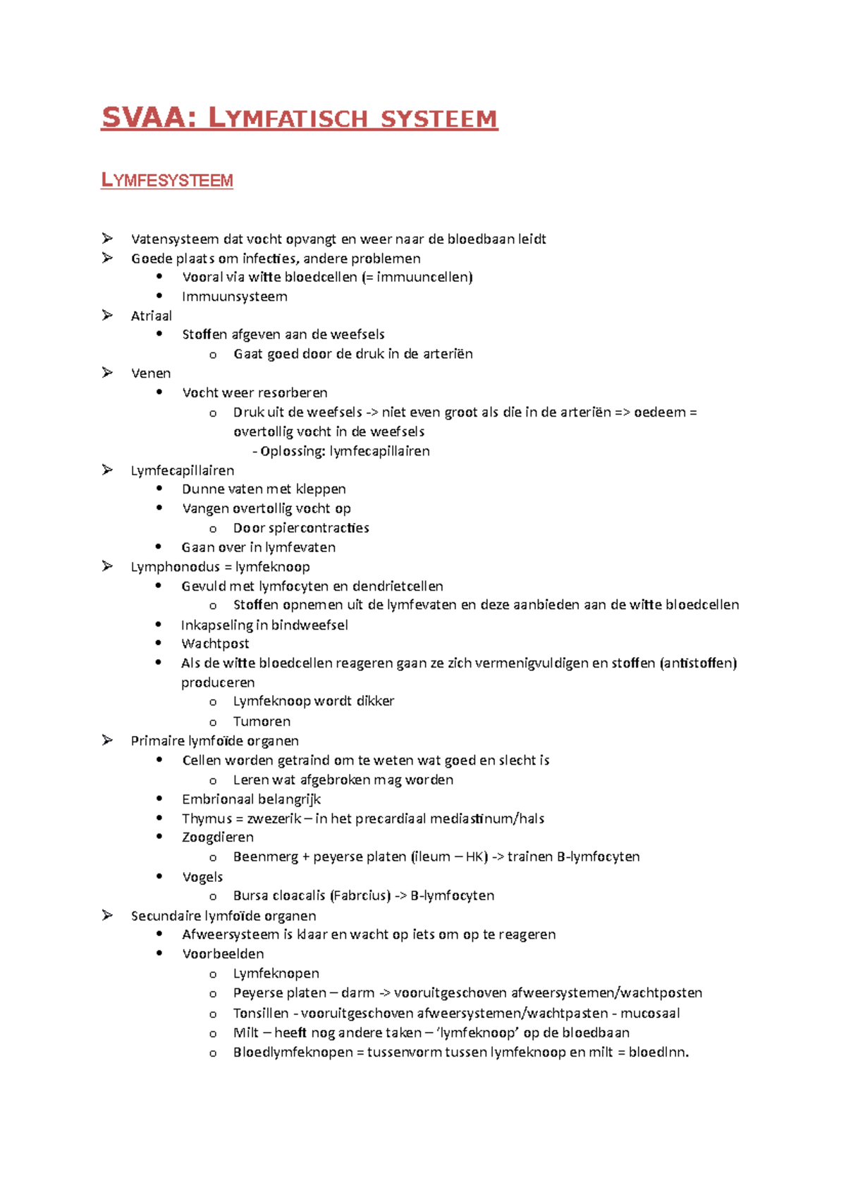 SVAA4 - SVAA - SVAA: LYMFATISCH SYSTEEM LYMFESYSTEEM Vatensysteem dat ...