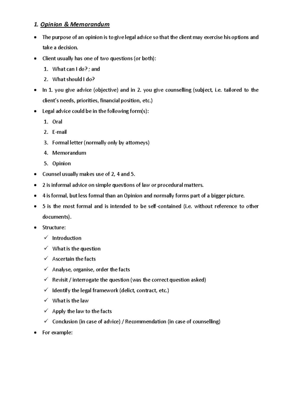 Pleadings 1 to 12 of curriculum - 1. Opinion & Memorandum The purpose ...