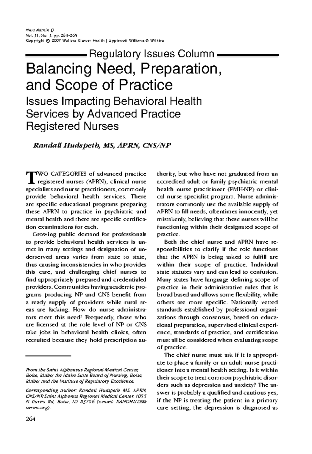 Chapter 001 - Study Guide for exams - Nurs Admin Q Vol. 31, No. 3, pp ...