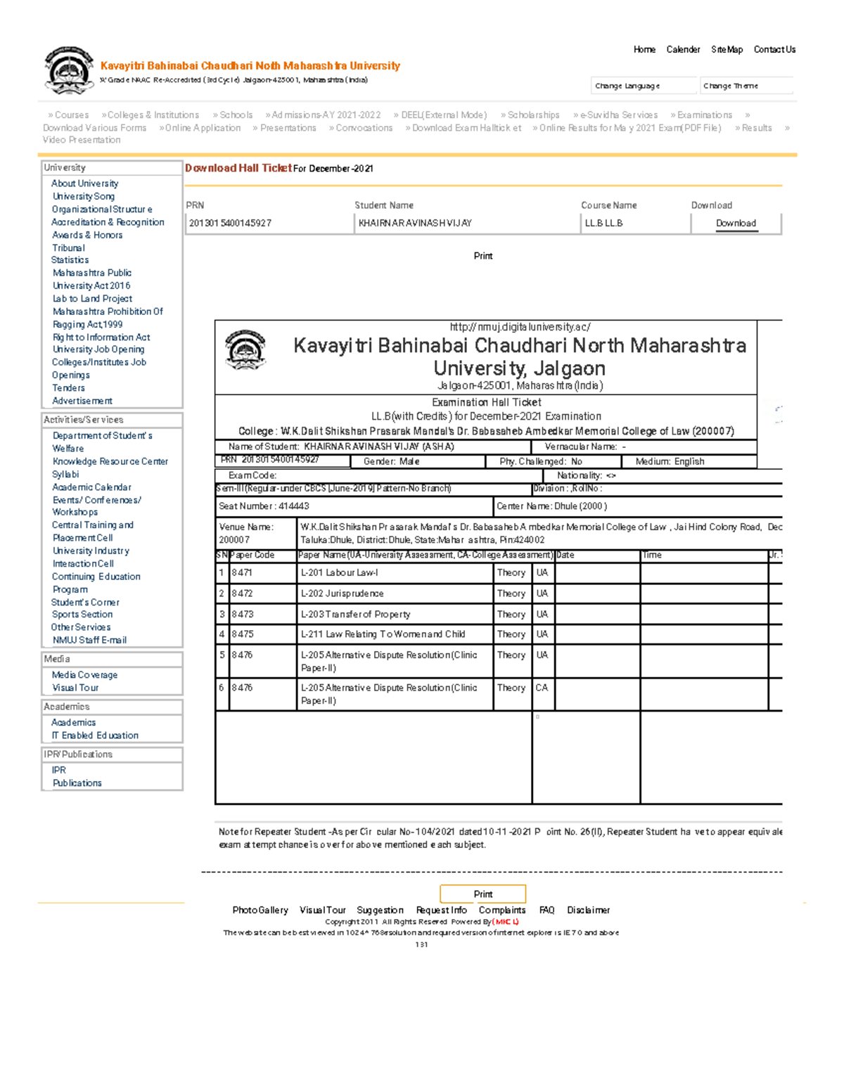Kavayitri Bahinabai Chaudhari North Maharashtra University - All Rights ...