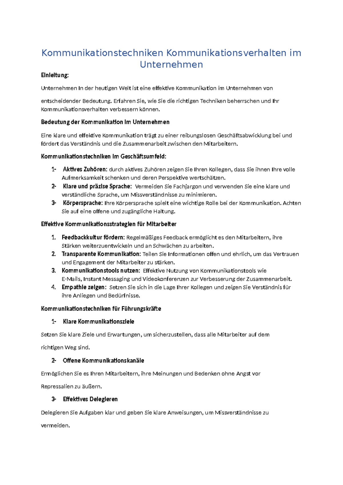 Kommunikationstechniken Kommunikationsverhalten im Unternehmen ...