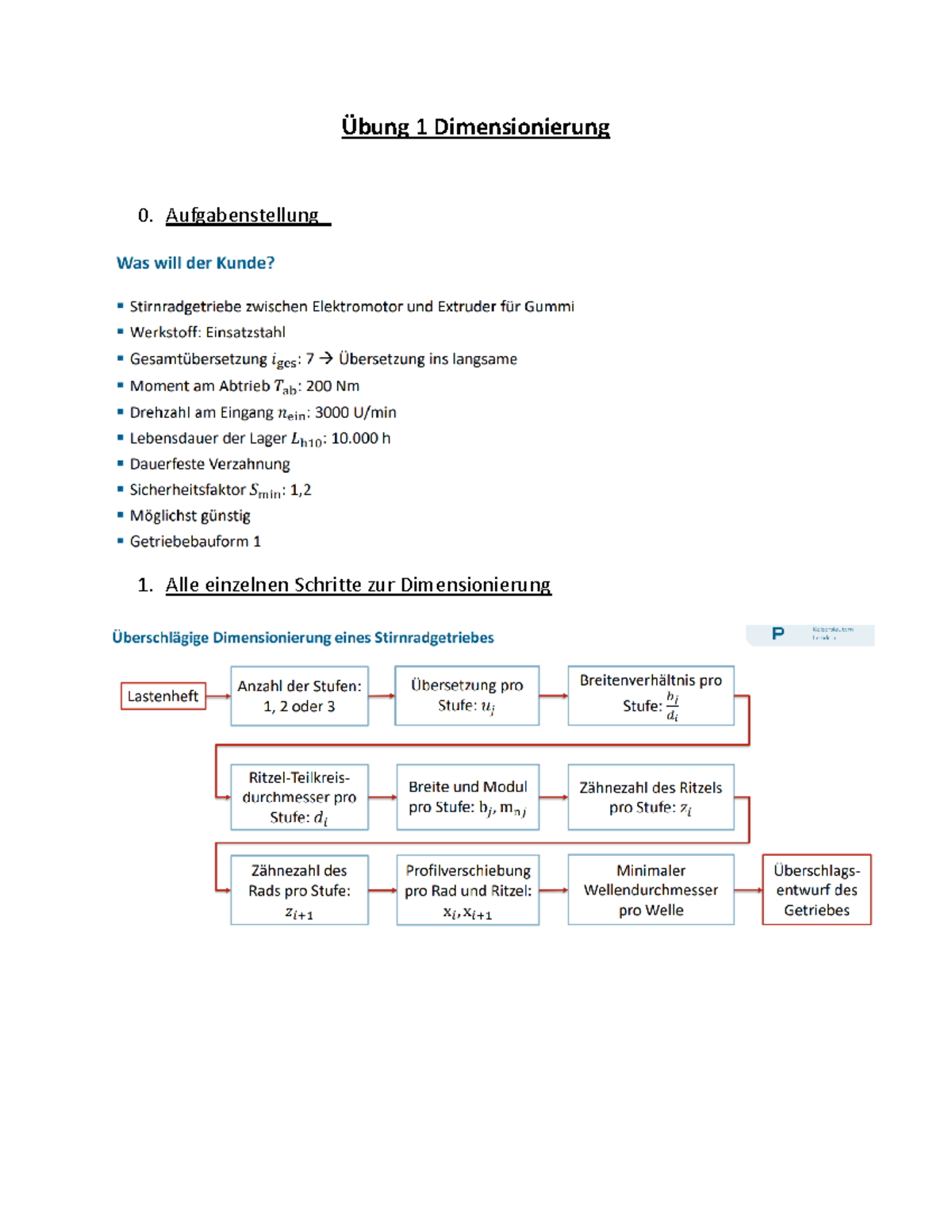 Formelsammlung + Rechenweg Übung 1 - Übung 1 Dimensionierung 0 ...