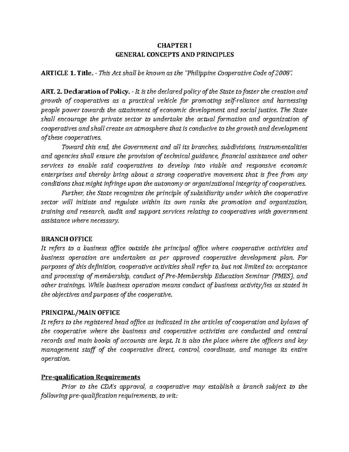 PCC Chapter I - General Concepts AND Principles - CHAPTER I GENERAL ...