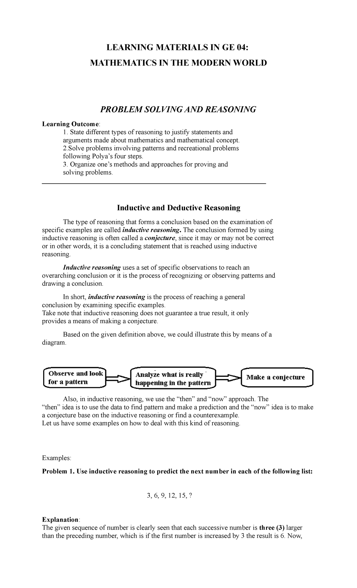 Problem Solving AND Reasoning And Problem LEARNING MATERIALS IN GE 04